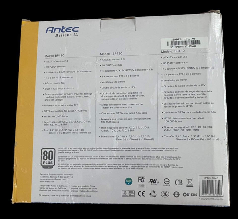 BRAND NEW | Antec BP430 Plus 430W ATX12V V2.3 Modular Power Supply | eBay