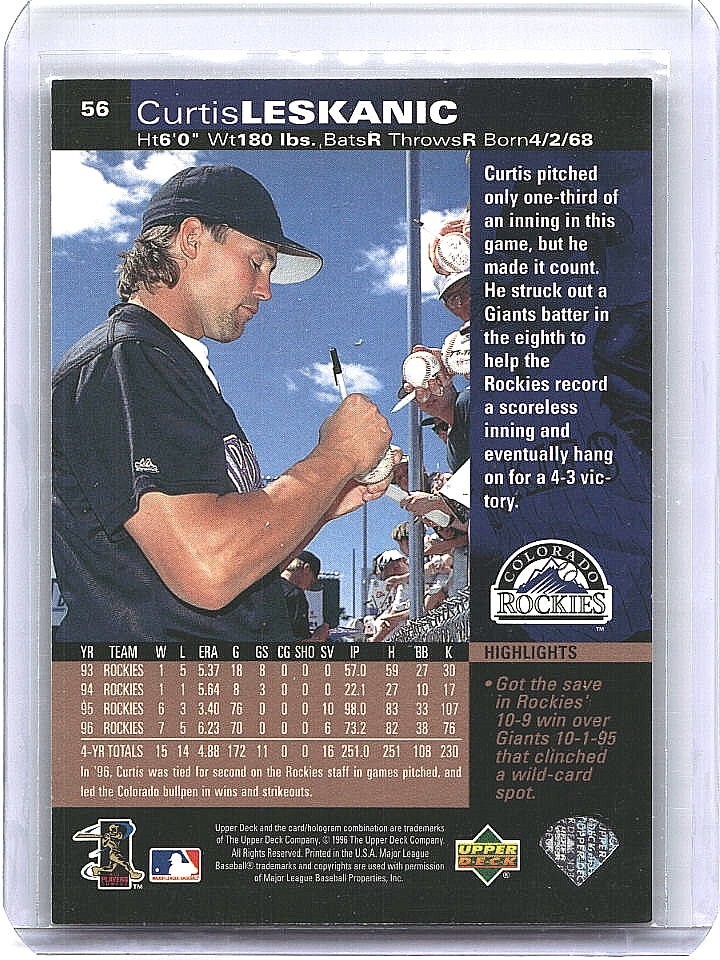 Curtis Leskanic Signed In Person Auto 1997 Upper Deck ROCKIES #56 FAST ...