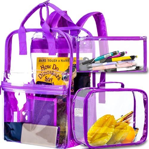 3PCS Clear Backpack, Heavy Duty See Through PVC School Bookbag Deep ...