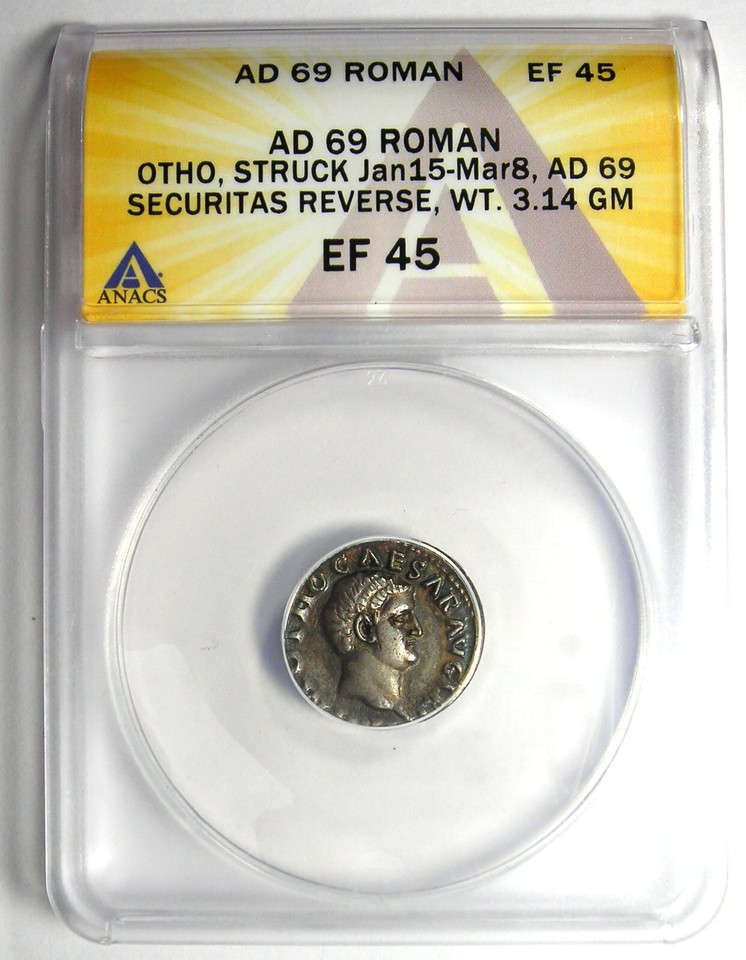 Ancient Roman Otho AR Denarius Silver Coin 69 AD - Certified ANACS XF45 ...