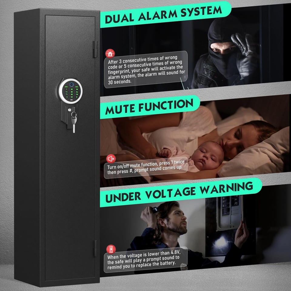 2-3 Rifle Gun Safe Biometric Fingerprint Long Gun Safe for Home Rifle ...