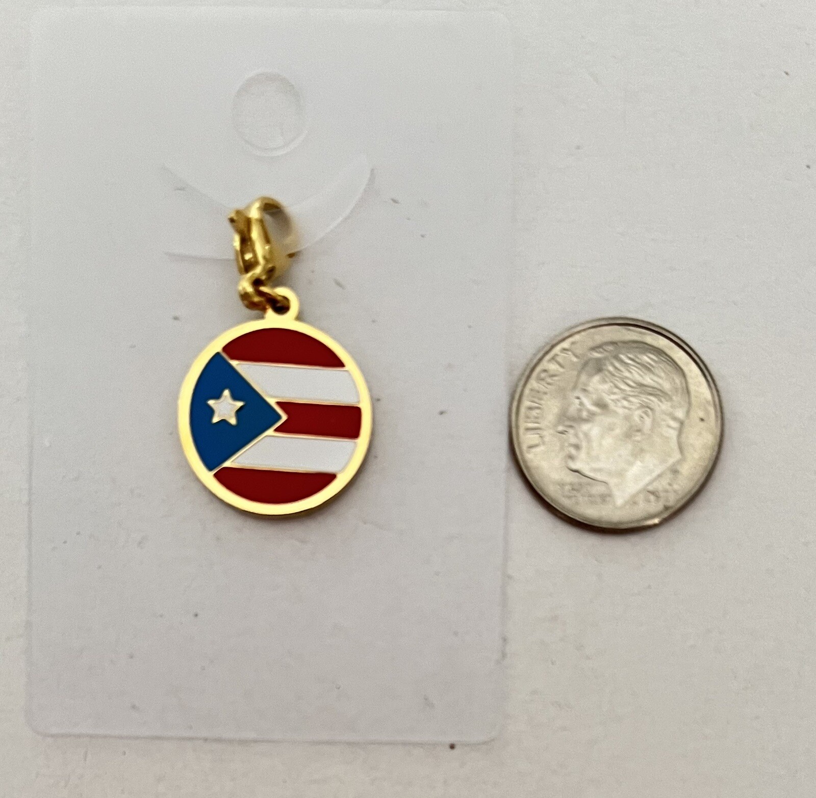 PUERTO RICO BORICUA FLAG GOLD STAINLESS STEEL ROUND CHARM PENDANT ...