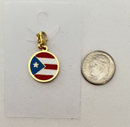PUERTO RICO BORICUA FLAG GOLD STAINLESS STEEL ROUND CHARM PENDANT ...