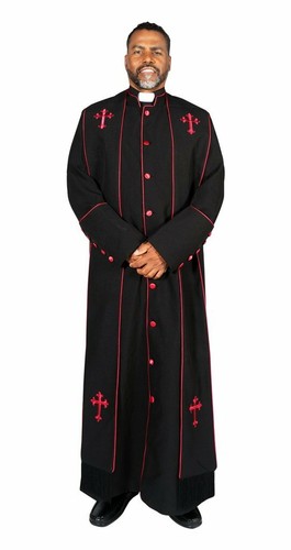 Men's Cassock Clergy Robe, BLACK / RED ,Pastor, Minister | eBay