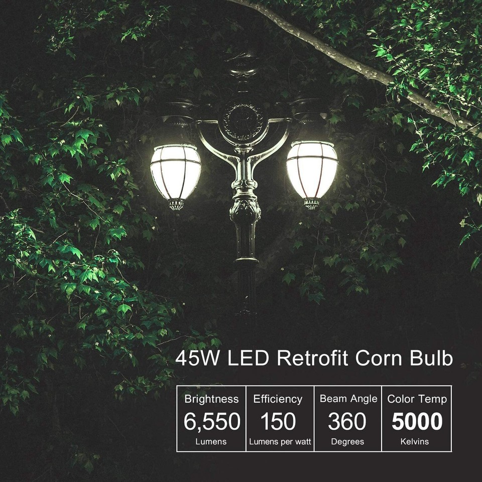 45W LED Corn Bulb Daylight 5000K 6,550LM E26 Base Cob Lamp Area ...