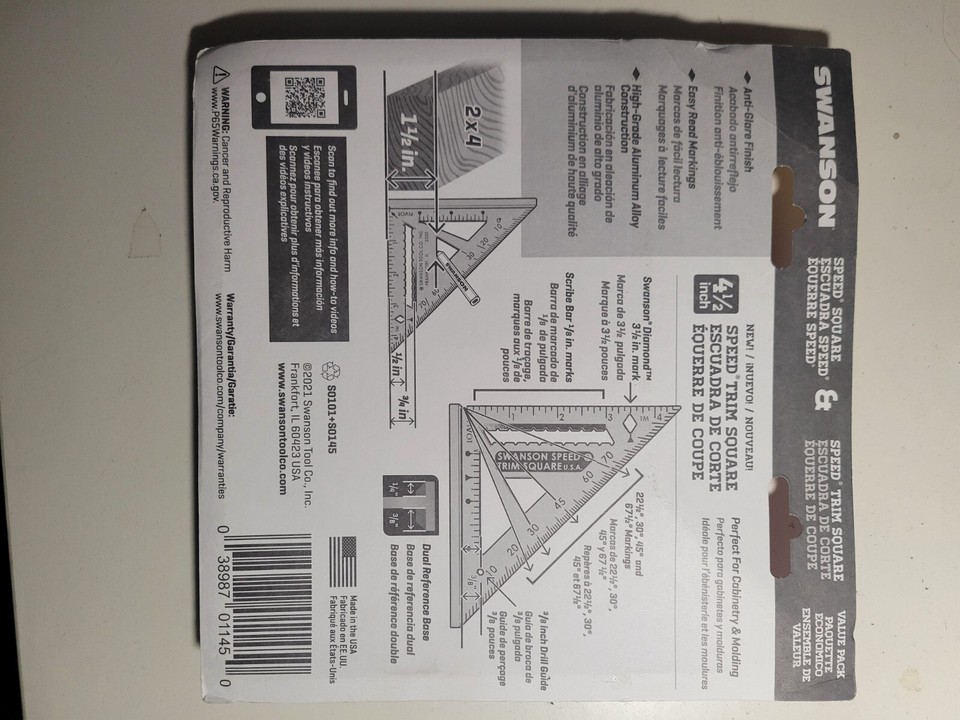 Swanson 7" Speed Square Pro & 4.5" Trim Square ,MADE IN THE USA, *2PACK ...
