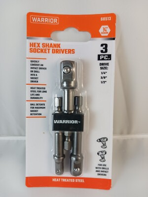 Warrior Hex Shank Socket Drivers, Model 68513, 1/4,3/8,1/2", 1/4" Shank ...
