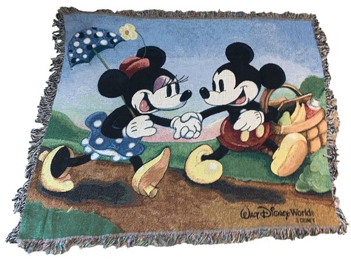 Walt Disney World Vintage Mickey Mouse & Minnie Tapestry Blanket Throw ...