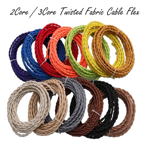 2/ 3 Core Twisted Vintage Style Coloured TWIST Braided Fabric Cable ...