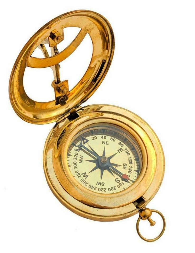 Nautical Brass Working Sundial Compass Victorian Push Open Compass Gift ...