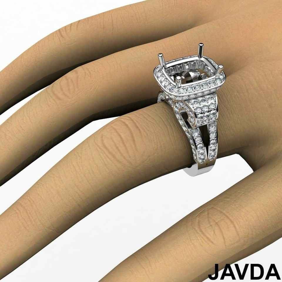 Radiant Diamond Fine Antique Anniversary Semi Mount Ring Platinum 950 2 ...
