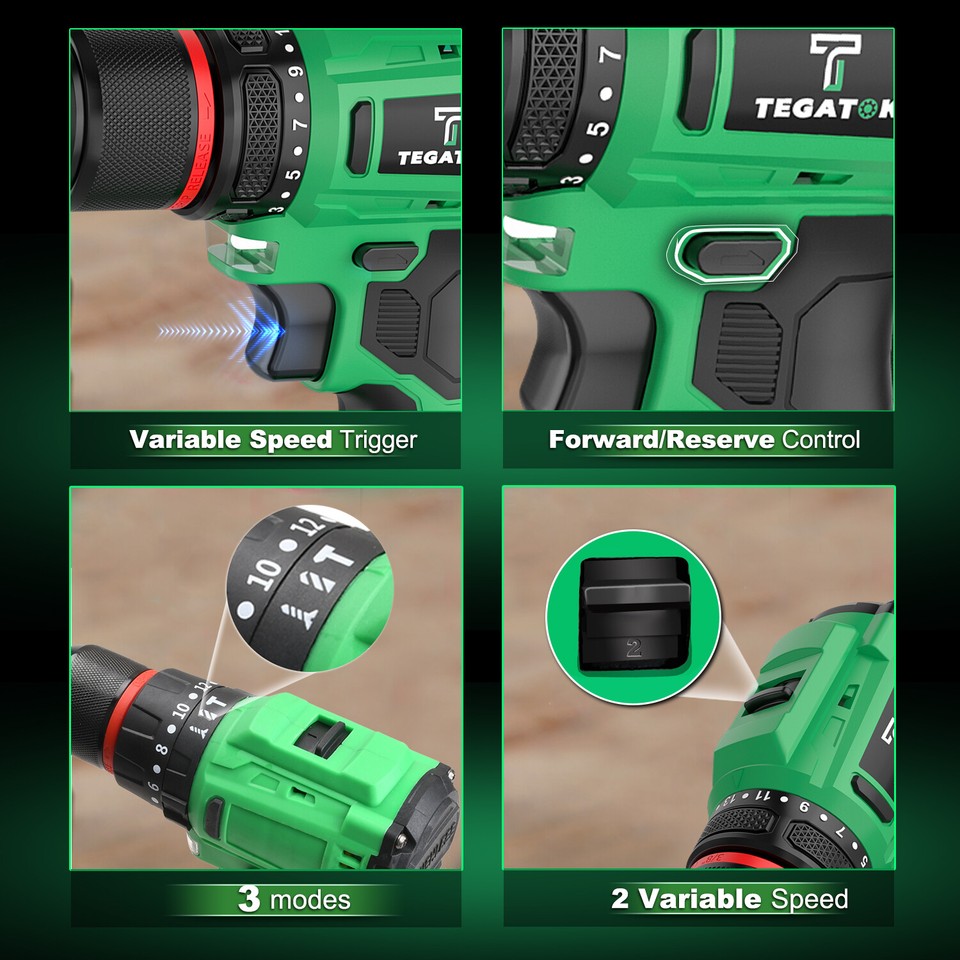 20V Cordless Portable Electric Drill, Chargeable Drill Driver with 2 ...