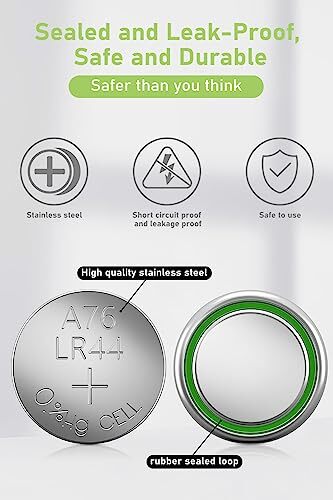 40 Pack LR44 AG13 A76 L1154 SR44 SR44SW Button Cell Battery Long ...