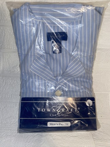 NEW Vintage Mens Size M JCP TownCraft 3 PC Long Sleeve Collared Blue Pj ...
