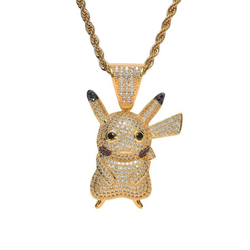 Pikachu cz pendant & Chain Necklace Iced Out Bling Silver Jewellery ...