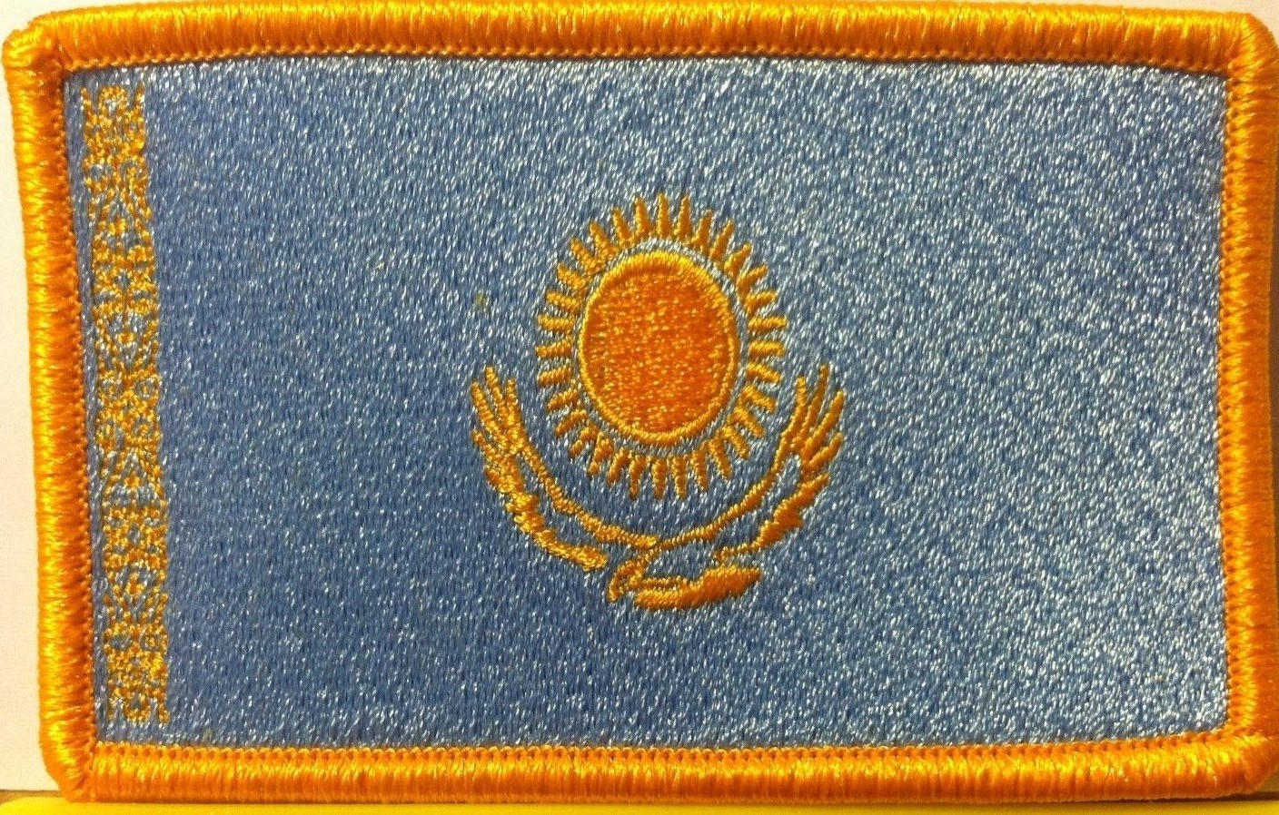 KAZAKHSTAN Tactical FLAG EMBROIDERED Iron-On Patch Military Emblem Gold Border | eBay