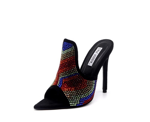 Cape Robbin CRYSTALIZE Black Pointy Open Toe Multicolor Rhinestone ...