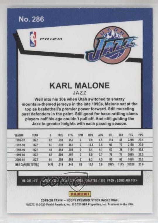 2019 Panini NBA Hoops Premium Stock Tribute Flash Prizm Karl Malone ...