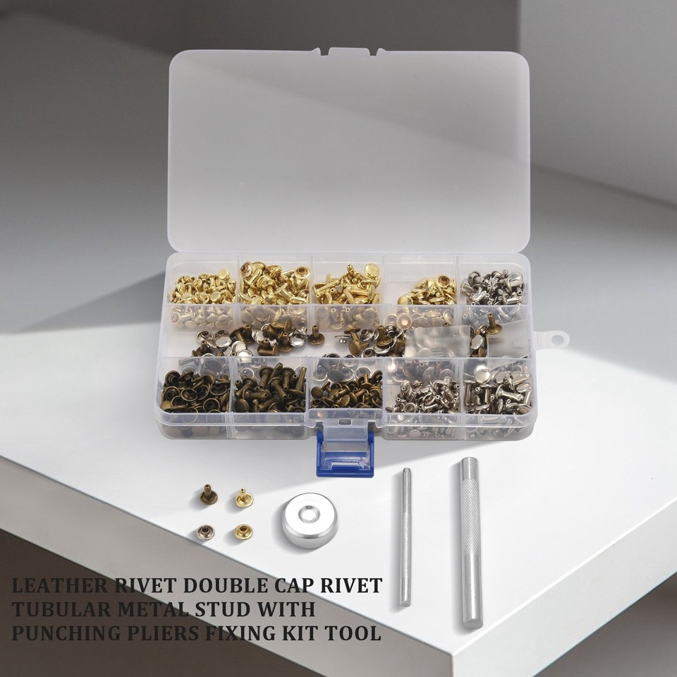 2X(300 Sets Leather Rivets Rivet Tubular Metal Studs with Punch ...