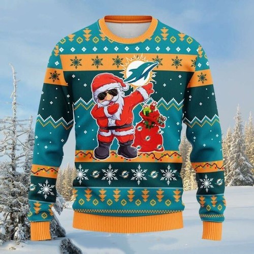 Miami Dolphins Christmas Sweater – Dabbing Santa Claus Logo Print | eBay