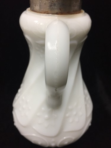Antique Victorian Milk Glass syrup pitcher, swirls and daisy pattern ...