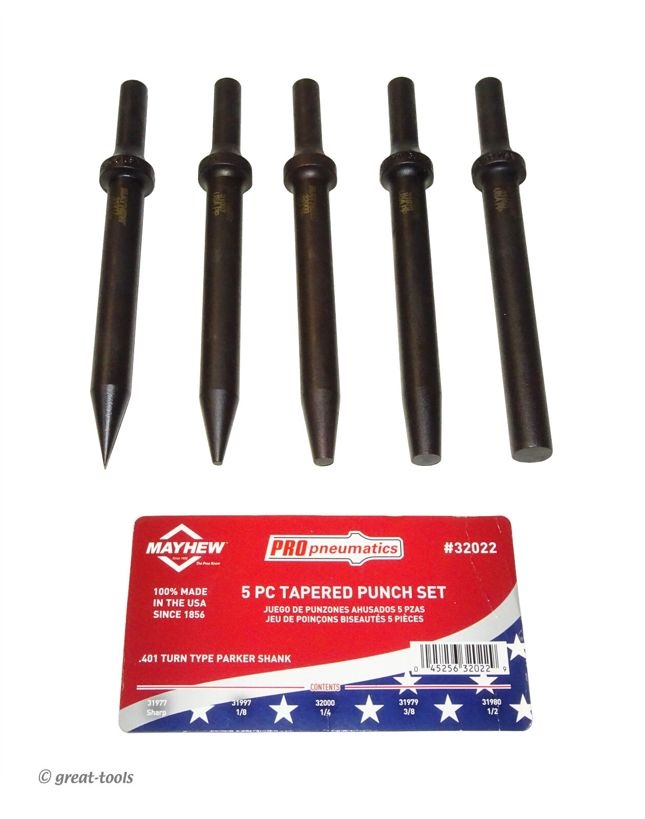 TAPERED PUNCH SET FOR AIR HAMMER USE – pneumatic punches – Mayhew USA ...