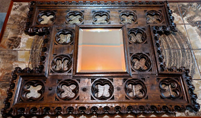 15th Century Gothic Carved Oak Wood Quatrefoil Tracery Panel Antique ...