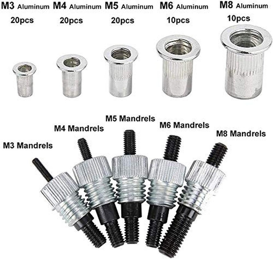 Threaded Rivet Nut Setter Insert Tool Kit 86pcs Hand Riveter Rivnut ...