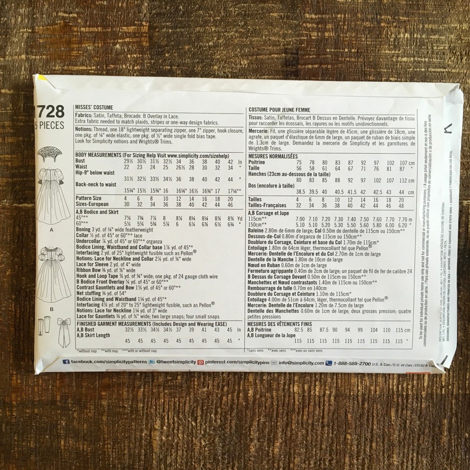 Simplicity Sewing Pattern 1728 Victorian Princess Mirror Snow White 4 ...