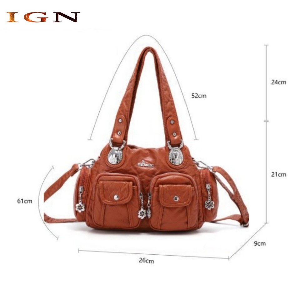 Women Lady Soft Washed Leather Handbag Shoulder Bag Satchel Purse ...