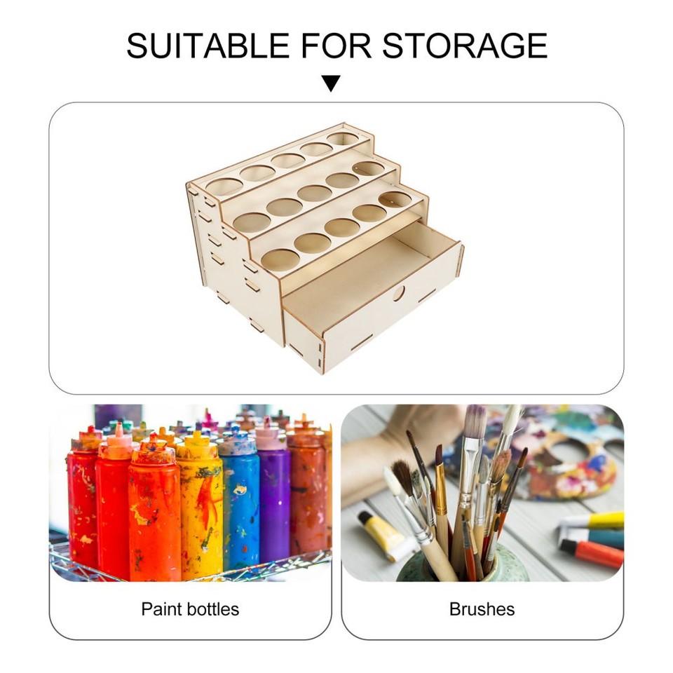 Wooden Acrylic Paint Holder Rack with Drawer Paint Storage Organizer ...