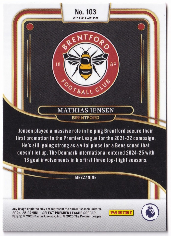 Panini Premier League Select 2024-25 Mathias Jensen Red Prizm | eBay