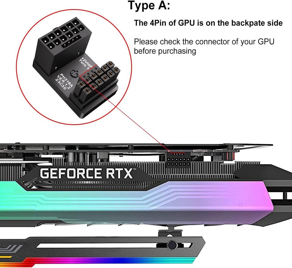 16Pin GPU Adapter, (12+4) Male to Female Extender 12VHPWR 180 Degree ...