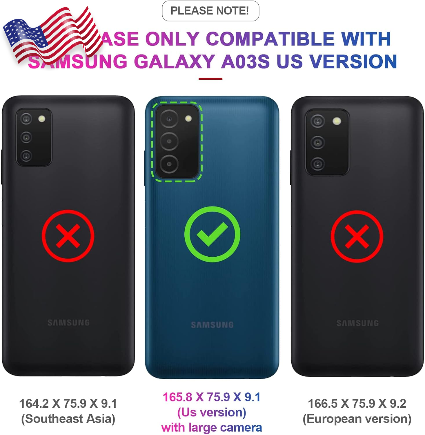 Samsung Galaxy A03S Phone Case Samsung AO3S Case 2 Pack Screen ...