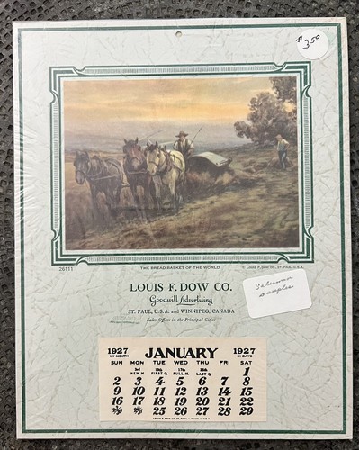 1927 Louis F. Dow Co. Calendar Salesman Sample “The Bread Basket Of The ...