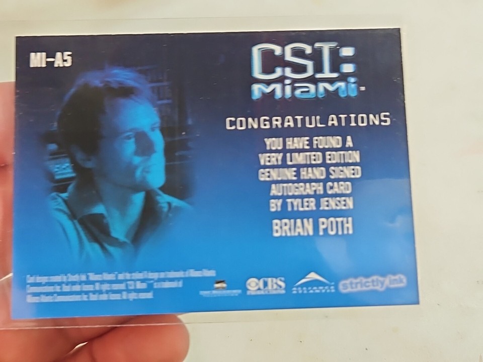 CSI Miami Autograph Trading Card Very Limited Brian Poth as Tyler ...