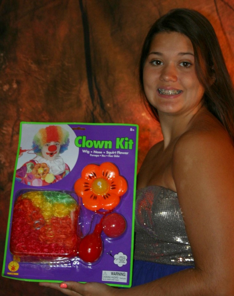 Clown Accessory Starter Kit rainbow wig foam nose squirt flower circus ...