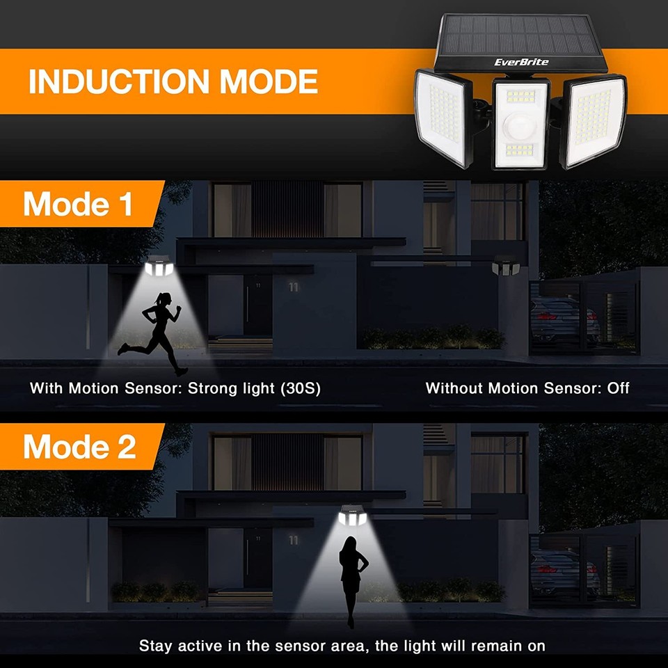 EverBrite 128 LED Solar Outdoor Lights 7000K Solar Motion Sensor IP65 ...