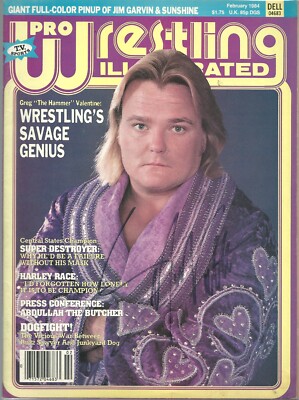 AM129 Greg The Hammer Valentine signed Vintage PWI Wrestling Magazine w ...