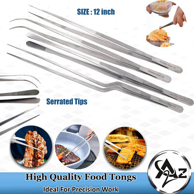 4pc Kitchen Fine Tweezers Tong, 12"Stainless Steel Food Tong Set BBQ ...