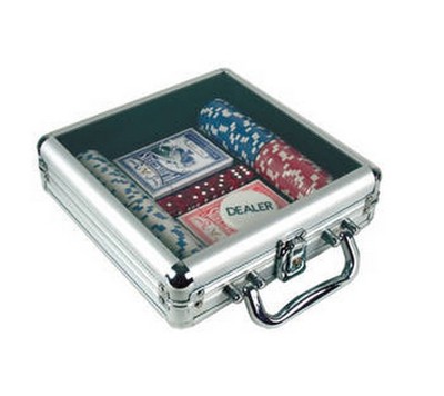 100 PC Poker Set 11.5g Chips 2 Decks 5 Dice Dealer Button Silver ...