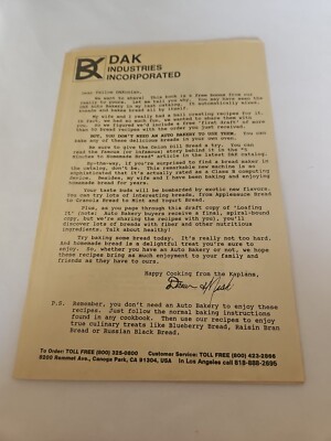 Vintage 1988, DAK Industries Inc. "Loafing It" Recipes For Daks Auto ...