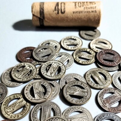 1 Roll of 40 Vintage Railway Train Transit Tokens Indianapolis Exonumia ...