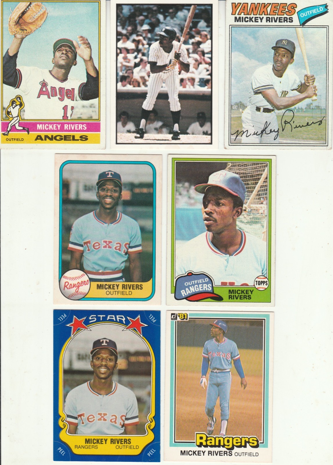 20 MICKEY RIVERS different cards lot vintage 1976 - 1985 Angels Yankees ...
