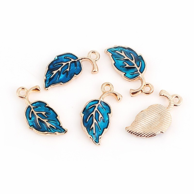 Blue Leaf Charms - 20mm Gold Plated Enamel Autumn Charms C2865 - 2, 5 ...