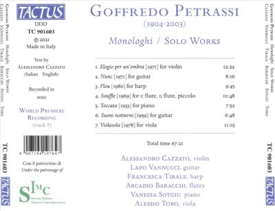 VARIOUS ARTISTS GOFFREDO PETRASSI: MONOLOGHI - SOLO WORKS NEW CD ...