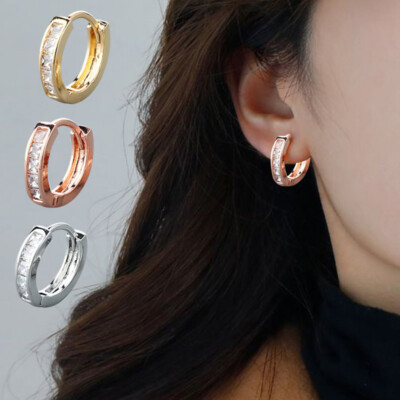 Gold/Silver Square Small Cz Huggie Hoop Earrings Women Men Jewelr ∟ ...