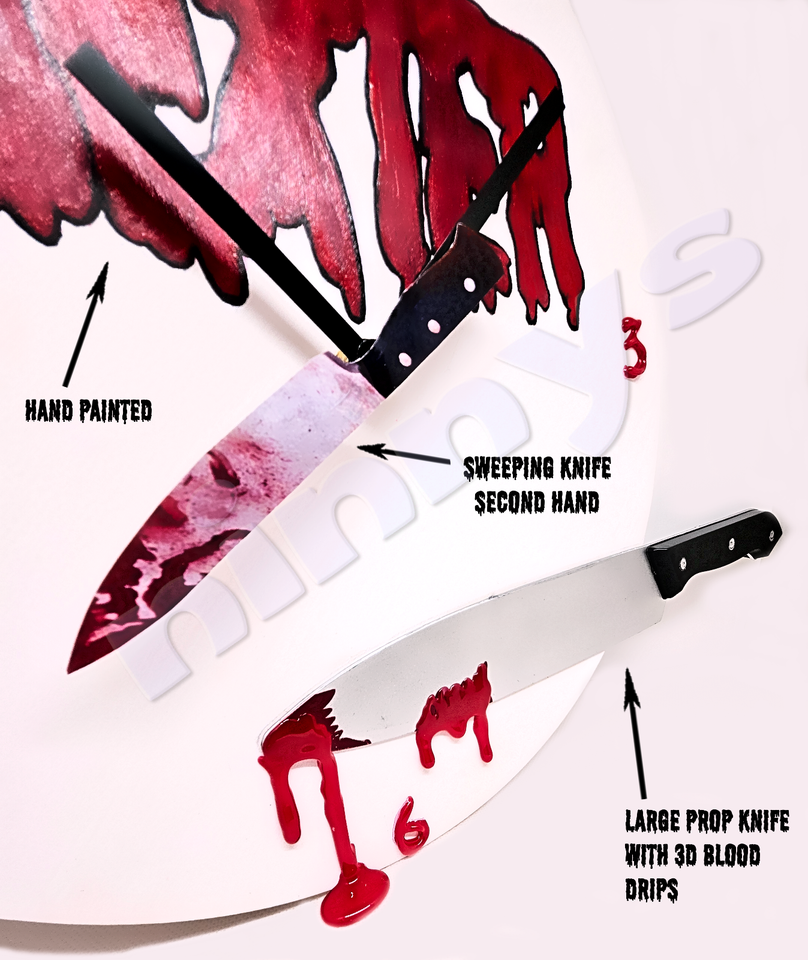 Large 43x30cm Dexter Clock Sweeping Knife Hand-3D Blood On Prop Knife-1 ...