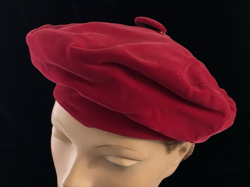 Vintage Oleg Cassini Fashion Hat Velvet Red French Style Tam Beret MCM ...