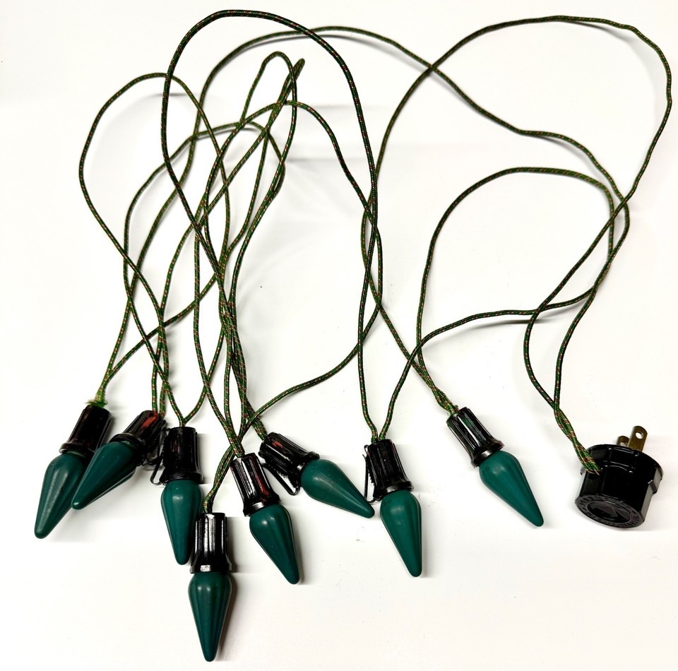 Vintage C6 Christmas Light String, Bakelite Sockets, Dark Green Bulbs ...